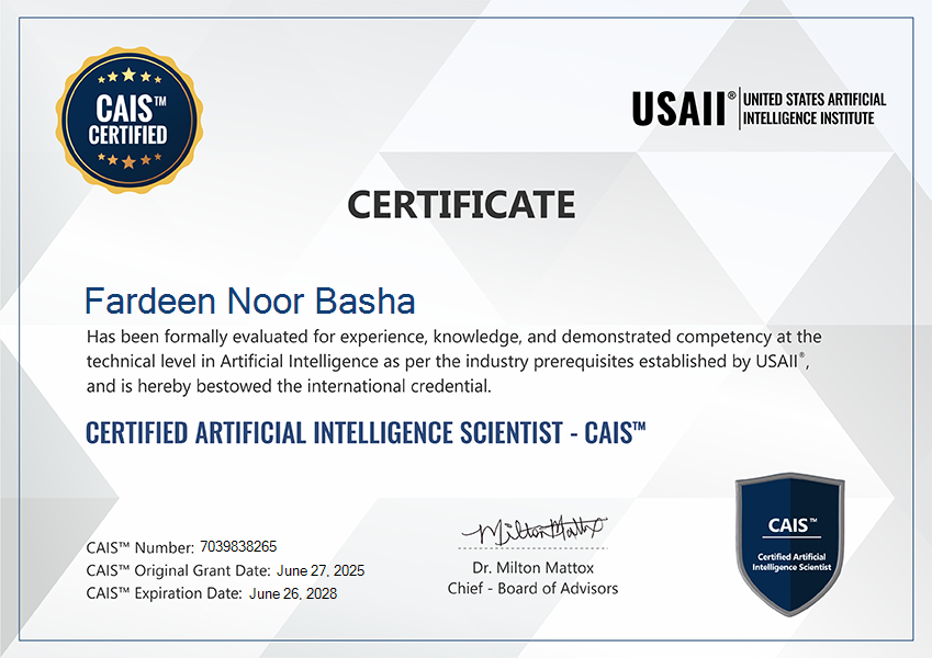 Fardeen Noor Basha, CAIS™